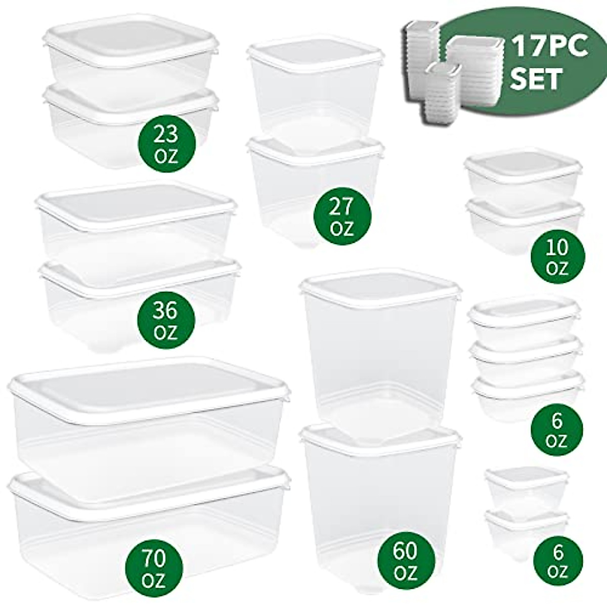 GEIKR 17 Pack Stackable Food Storage Containers with Lids, BPA-Free Plastic Meal Prep Container Reusable, Refrigerator & Freezer & Microwave & Dishwasher Safe Kitchen Organizer
