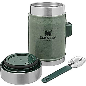 Stanley Classic Legendary Food Jar 0.4L Hammertone Green with Spork – BPA Free Stainless Steel Soup Flask - Keeps Cold or Hot for 7 Hours - Leakproof - Dishwasher Safe