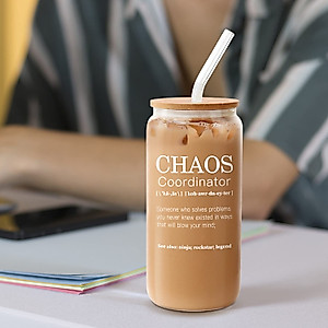 Thank You Gifts for Women, Boss, Coworker, Manager, Office, Her, Teacher, Nurse, Mom - Chaos Coordinator Gifts - Boss Lady Gifts for Women, Coworker Birthday Gifts - 18 oz Teacher Office Can Glass