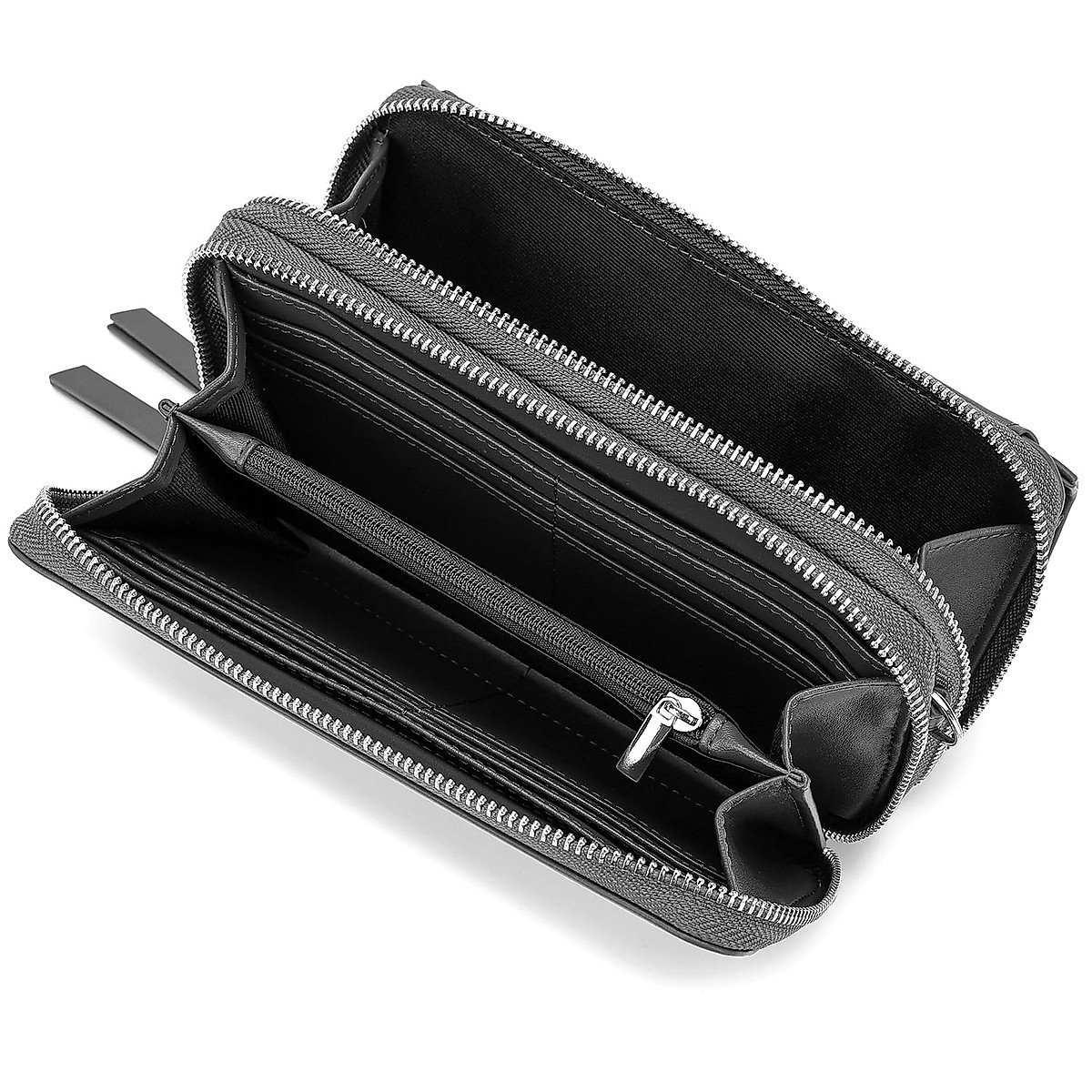 Women Crossbody Wallet Purse, Small Phone Bag With Shoulder Strap, RFID Wristlet Cross Body Mini Handbag Lightweight PU Leather Grey