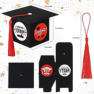 60 Pieces Graduation Candy Boxes 2023 Graduation Cap Gift Box Graduation Celebration Chocolate Box with Stickers for 2023 Graduation Gifts Grad Ceremony Party Favors (Red and Black)