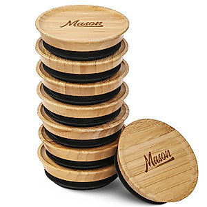 8 Pack Bamboo Mason Jar Lids Wide Mouth, CROWN Shaped Natural Wooden Storage Lids w Silicone Seal - Mason Jar Tops for Ball, Kerr Canning Jars - Kitchen, Pantry Dry Goods Storage - Airtight & BPA Free