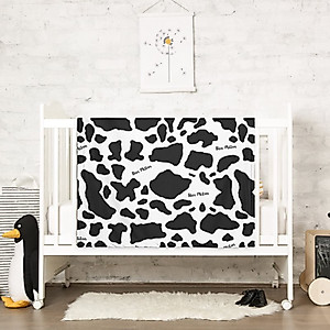 Cow Print Baby Blanket Custom Name for Newborn Boys, Super Soft Double Layer Toddler Crib Blanket, Dotted Backing, 30 x 40 inch, Cow Pattern, Personalized