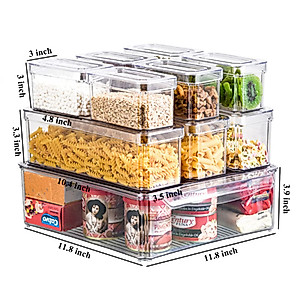 Homics Set of 10 Refrigerator Freezer Organizer Bins, Stackable Organization and Storage Containers for Food, Fruits, Vegetable, Pantry, Clear Containers with Lids BPA Free