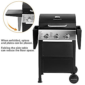 MASTER COOK Classic Liquid Propane Gas Grill, 3 Bunner with Folding Table, Black