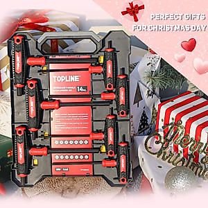 Topline 14-Piece Allen Wrench Set, Metric&SAE T-Handle, Long Arm Hex Key Set with Storage Box, Portable Allen Key Set for Basic Home Repair and Mechanical Maintenance