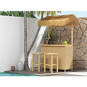 Grand patio 2 Piece Outdoor Tropical Paradise Tiki Bars Stools, Phuket Islander Tiki Bar 2 Stools for Garden Patio, Natural