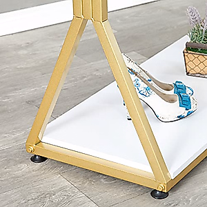 WFDERAN Modern Simple Heavy Duty Metal and Wood Rolling Clothing Garment Rack with Wheel,Creative Commercial Wedding Dress Display Shelf,Floor-Standing Clothes Hangers (Gold with Wood, 47.2" L)