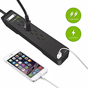 TrickleStar TS1206 4 Outlet PRO Series Surge Protector with 2 USB Charging Ports, 1080 Joules, Ceramic, Fireproof Surge Protection, Reduce Plug-Load