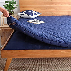 CTYfuton Premium Thick Tatami Mattress Mat,Soft Japanese Floor Futon Sleeping Pad,Folding Bed Roll Mattress Topper for Student Dormitory-Blue Twin XL
