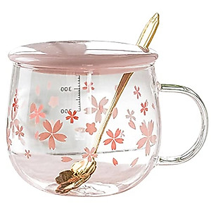 ZRAGEK Sakura Cup, Creative Sakura Mug, Cute Heat-resistant Cup, Transparent Cup, Borosilicate Glass Coffee Cup,Gift(Color : Pink B, Size : 3 Piece Set)