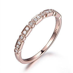 Art Deco Antique Diamond Wedding Ring,14K Rose Gold,Anniversary Ring,Half Eternity,Bezel Set,Stackable
