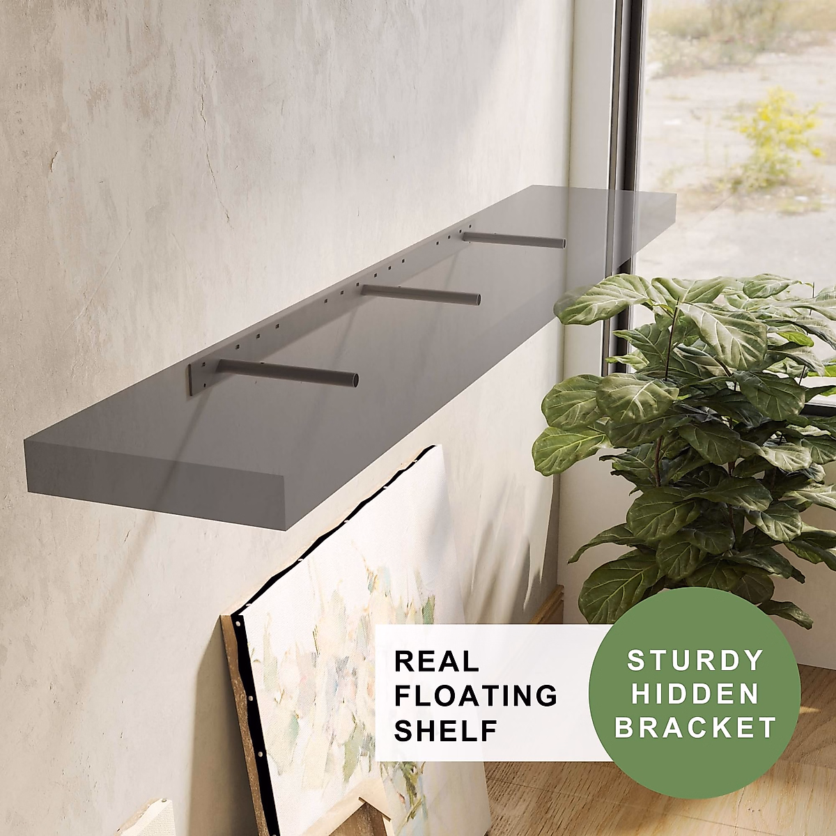 Wallniture Ronda 60 inch Floating Shelf, Wall Shelves for Living Room, Floating Bookshelves for Wall, Hanging Shelves for Bedroom, Kitchen Storage, Black Shelf, 2 pcs