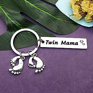 Twin Mom Gift Keychain New Mom Gift Jewelry Mommy to Be Gift Mother of Twins Jewelry Twin Mama Keyring Key Chain Pregnant Gift Twins Mother Jewelry First Time Mom Gift Pregnancy Announcement Gift