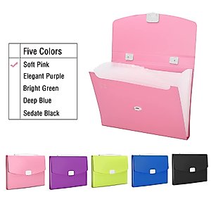 Pink 13 Pocket Expanding File Folder, Accordion File Organizer Letter Size, Document Folder Organizer Expanding File Folder with Handle for School, Office, Home