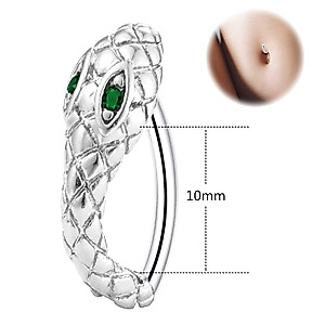 CHARMONLINE 14G Clicker Belly Button Rings 316L Stainless Steel Snake Belly Ring Navel Rings CZ Belly Button Ring Reverse Curved Navel Belly Piercing Belly Button Piercing Jewelry for Women