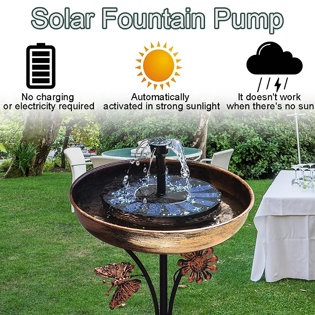 OUISJYER Solar Bird Bath Fountain Pump, Outdoor Decor Solar Fountain Pump for Birdbath Ponds, Pool, Fish Tank, Aquarium, Garden