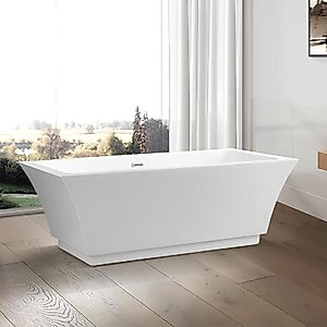 Vanity Art 59" X 30" Freestanding Bathtub | Home Improvement Bathtubs with Contemporary Design for Soaking and Bathing, Overflow and Pop-up Drain with UPC Certified, Acrylic, VA6817-S