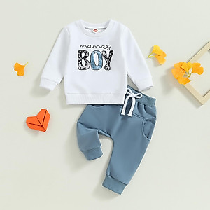 FOCUSNORM Toddler Baby Boy Outfits Newborn Infant Fall Winter Clothes Letters Sweatshirt Tops Elastic Waist Sweatpants Sets (White, 0-6 Months)