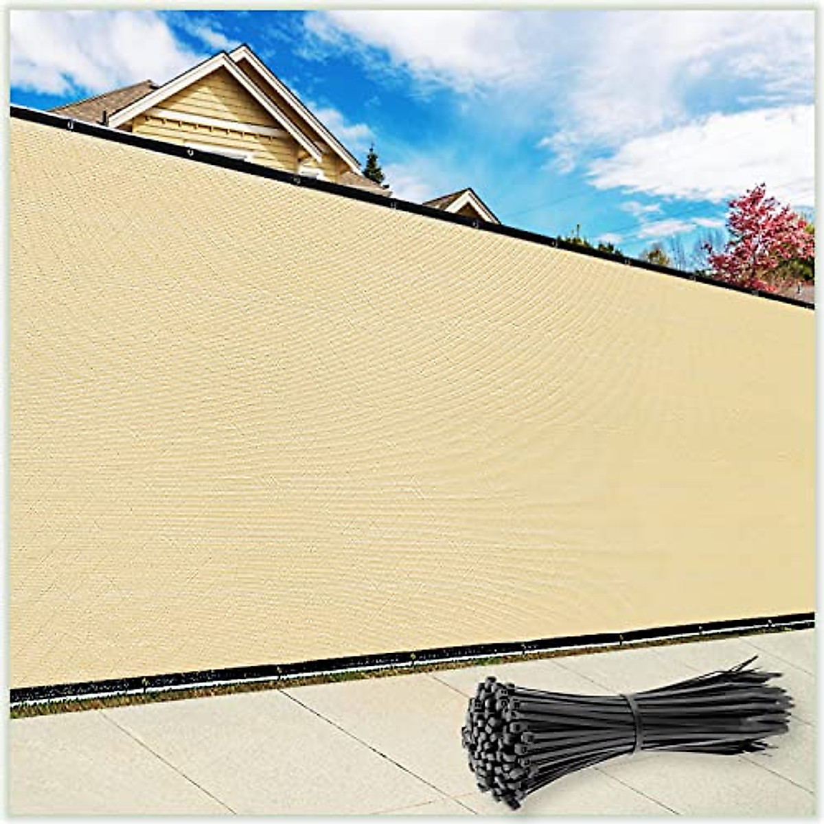 ColourTree 3' x 10' Balcony Railing Shade Fabric Deck Fence Privacy Screen Tarp Plant Greenhouse Netting Mesh Cloth Beige - Commercial Grade 170 GSM Heavy Duty 3 Years Warranty Custom