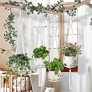 SNUGBERI 6 Pack Macrame Plant Hangers Indoor Outdoor Hanging Planter Basket Handmade Cotton Rope Flower Pot Holder Haning Plant Holder for Indoor Outdoor Boho & Home Decor (White)