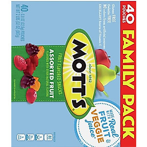 Mott's Fruit Flavored Snacks, Assorted Fruit, Pouches, 0.8 oz, 40 ct