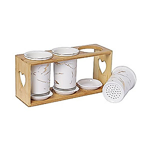 LUODI Golden Marbling Set of 3 with Wooden,Silverware Caddy Holder for Spoons Knives and Forks,Kitchen Utensil Flatware Organizer (White)