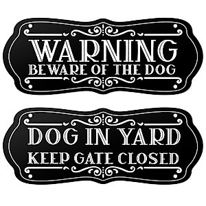Moxweyeni 2 Pieces Dog Sign for Fence Beware of Warning Signs Metal Aluminum Funny Rustic Dog in Yard Keep Gate Closed Wall Door Sign