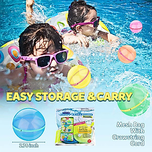 Reusable Water Balloons Quick Fill Self Sealing, Refillable Water Balls for Kids Aldult, Water Bomb Splash Balls for Pool, Outdoor Water Toys Balloons for Water Fight Game, Summer Fun Party, 6 Pack
