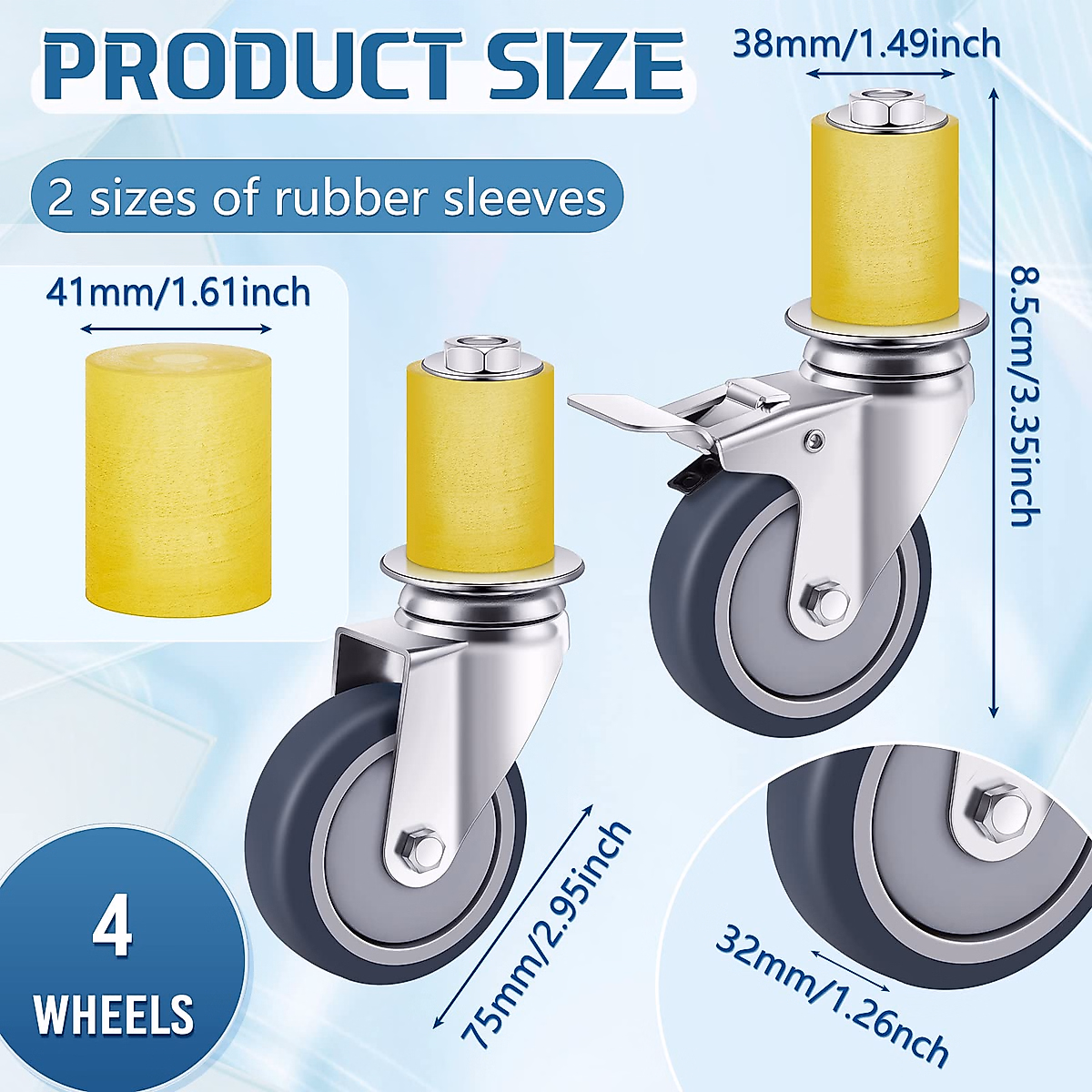 4 Pieces Work Table Caster Wheel Expanding Stem Caster Wheels Set of 4 Stainless Table Casters for Commercial Kitchen Prep Tables Worktable