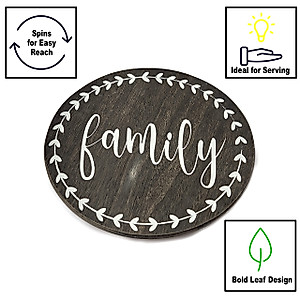 Rotatable Lazy Susan with Sentimental Phrase and Bold Leaf Accents - Family