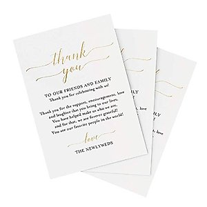 Bliss Collections Thank You Place Setting, Gold Foil, Table Place Cards for Weddings, Receptions, Rehearsals, Dinner Parties, Events and Celebrations, 4"x6" (50 Cards)