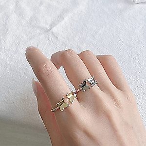 YOOESTORES82 Adjustable Butterfly Ring for Women Men, 2Pcs Couples Matching Friendship Trendy Promise Rings Set for Thumb Jewelry (Silver2)