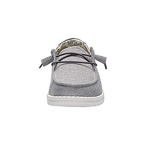 Hey Dude Women's Wendy Stretch Sparkling Grey Size 9 | Women’s Shoes | Women’s Lace Up Loafers | Comfortable & Light-Weight