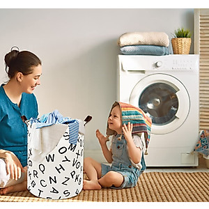 HIYAGON Large Sized Canvas Storage Baskets with Handle,Collapsible & Convenient Home Organizer Containers for Toys Storage,Baby Clothing(Letter)