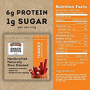 Old Wisconsin Turkey Sausage Snack Sticks, Naturally Smoked, Ready to Eat, High Protein, Low Carb, Keto, Gluten Free, 6 Ounce Resealable Package