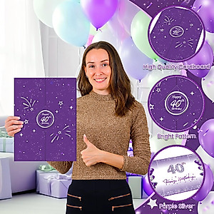 40th Birthday Decorations for Women Purple Silver Happy 40th Birthday Signature Guest Book Alternative for Women Men 40th Birthday Anniversary Party Gifts Supplies Favor Decor Greeting Card Creative