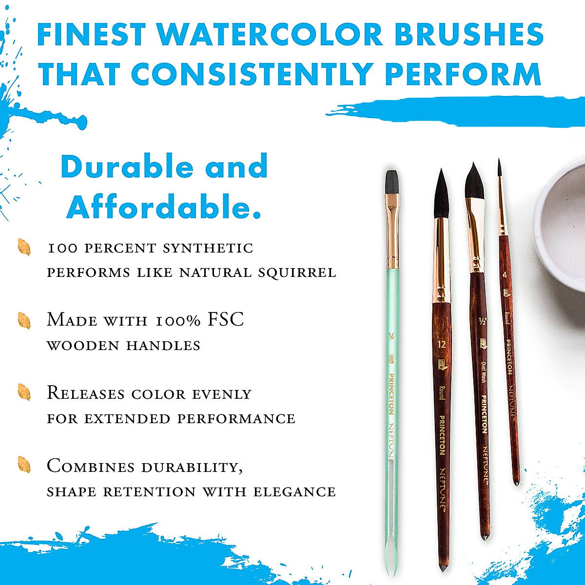 Princeton Artist Brush Neptune, Brushes for Watercolor Series 4750, Round Synthetic Squirrel, Size 4