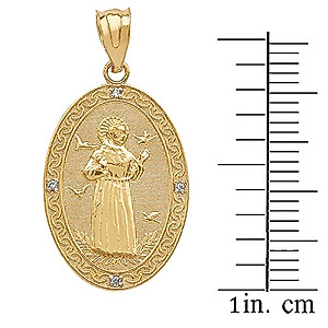 10k Gold Saint Francis Of Assisi Diamond Oval Medal Charm Pendant (Medium)