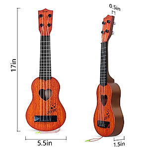 Kids Guitar Musical Toy Ukulele Classical Instrument(Brown), Wooden Play Guitar for Kids Aged 3 4 5 6 7 8 Year Old