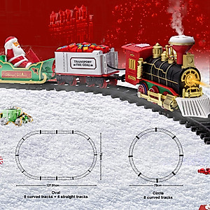 Hot Bee Electric Train Set, Toy Train Sets for Boys 4-7, Around The Christmas Tree Train Toys w/Smoke, Realistic Lights & Sounds, for 3 4 5 6 7 8+ Year Old Kids Boys Girls