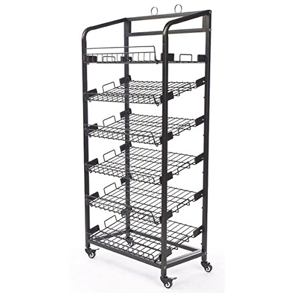 Displays2go Steel Baker's Rack with Wheels Six Wire Shelves, Black