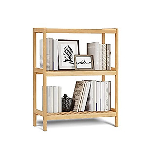 HLXZN 3 Tier Bamboo Shelf Storage Organizer Rack Toilet Utility Shelves Standing Shelf Units for Bathroom, Living Room, Kitchen