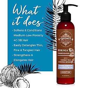 Qhemet Biologics Moringa Tree Conditioning Ghee - Lightweight Detangling Condition - Softens Moderately Dry Hair Without Weighing Down - Perfect for Stretching Tight Kinks & Coils (8 oz)