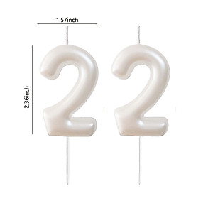 2.36" 22nd Number Candles Birthday Gifts for Women Men Birthday Decorations Birthday Candles Numbers Happy Birthday Candles for Cake 2 Candle for Women for Men (White)