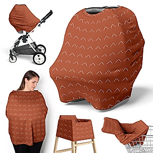 Sweet Jojo Designs Orange Boho Arrow Boy Girl Infant Baby Car Seat Cover Nursing Breastfeeding Shopping Cart Stroller Canopy Rust Modern Bohemian Gender Neutral Farmhouse Southwest Arrows Diamond Tuft