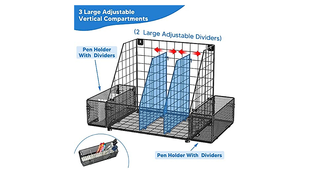 Vertical Desk File Organizer - Durable Metal Mesh Storage Solution