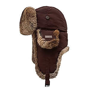 Winter Trapper Hat for Men Women Russian Fur Winter Ushanka Hat Men Aviator Bomber Hat with 100% Rabbit Fur Mens Trapper Hat Brown