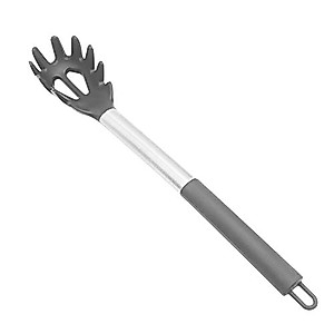 KUFUNG Silicone Pasta Fork, Food Grade Pasta Spoon with Stainless Steel Handle, BPA Free, Spaghetti Strainer & Server Spoon (Grey)
