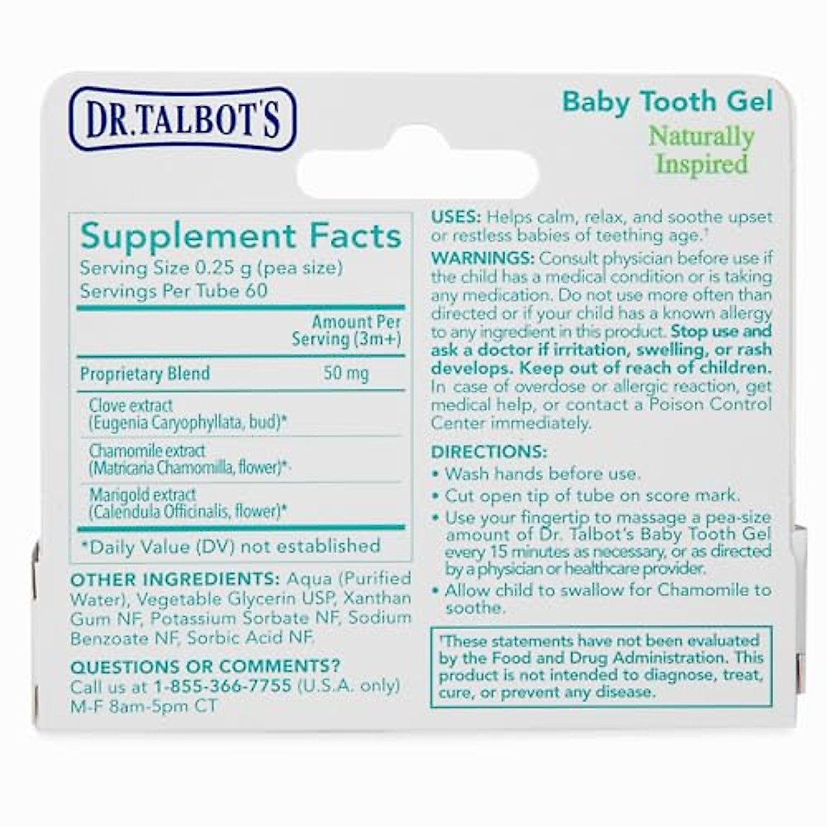 Dr. Talbot's Baby Tooth Gel for Sore Gums, Naturally Inspired, .53 Oz, Benzocaine Free, Belladonna Free